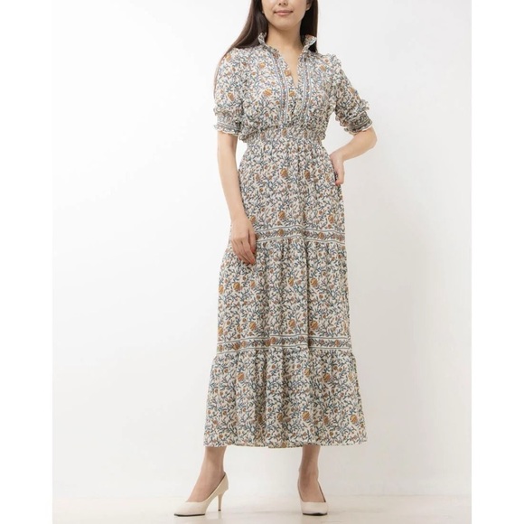 Max Studio | Dresses | Max Studio Ruffle Collar Print Tiered Maxi Dress ...